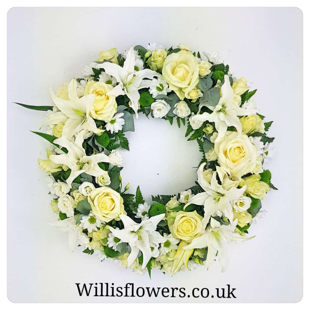Rose & White Lily Wreath - Willis Flowers